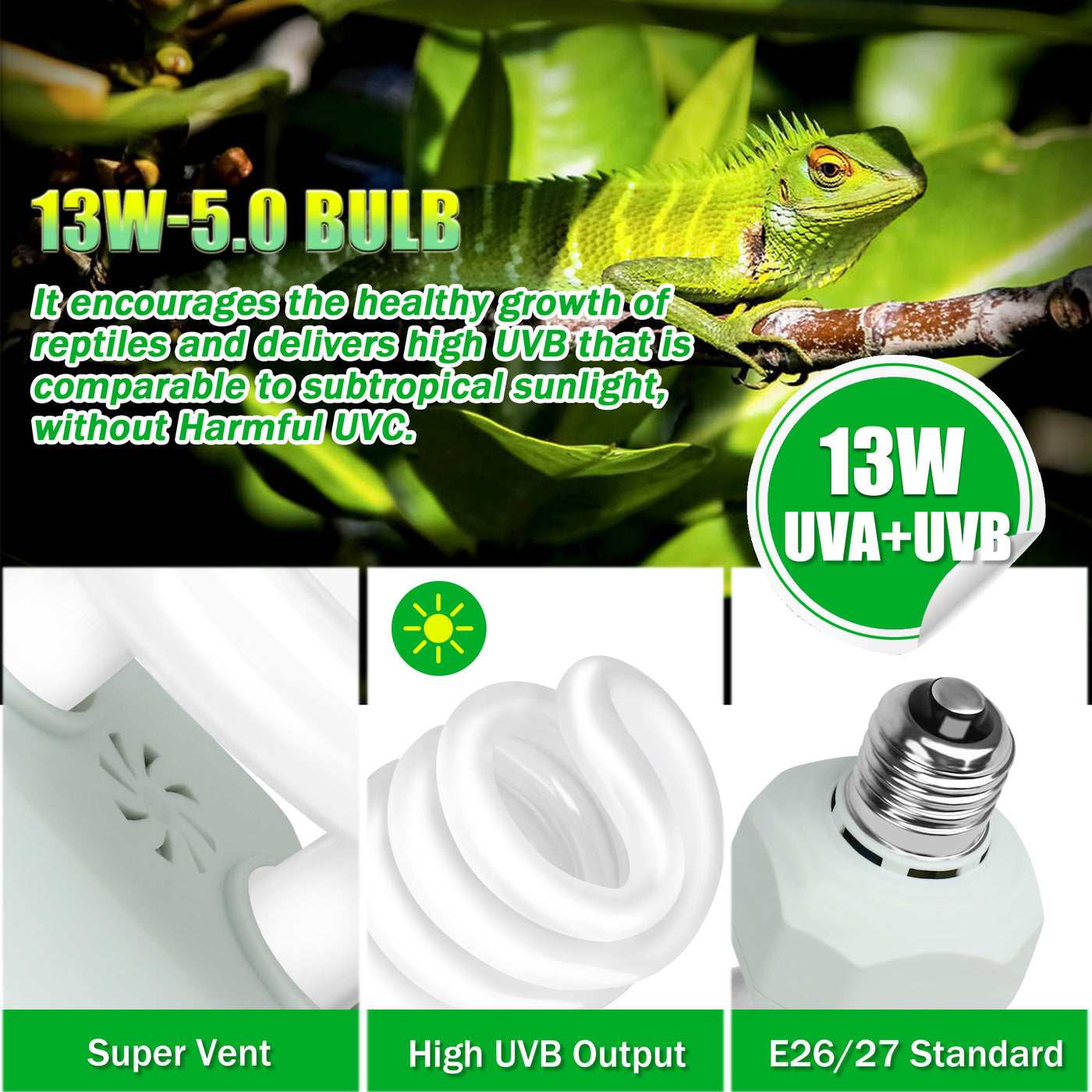 NEPTONION UVA UVB Reptiles Bulb, Dual-threat UV Light Bulb, Compact Fl ...